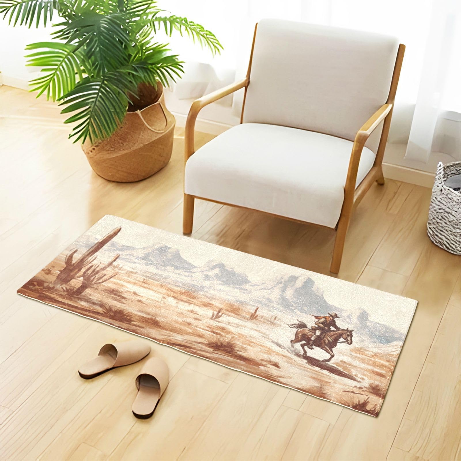 YETTASBIN Western Desert Cowboy Area Rug, Anti Fatigue Large Floor Mat, Soft Absorbent Washable Plush Carpet with Non-Slip Rubber Back for Entryway, Bedroom, Sink, Kitchen, Bathroom, 39 x 20 Inch