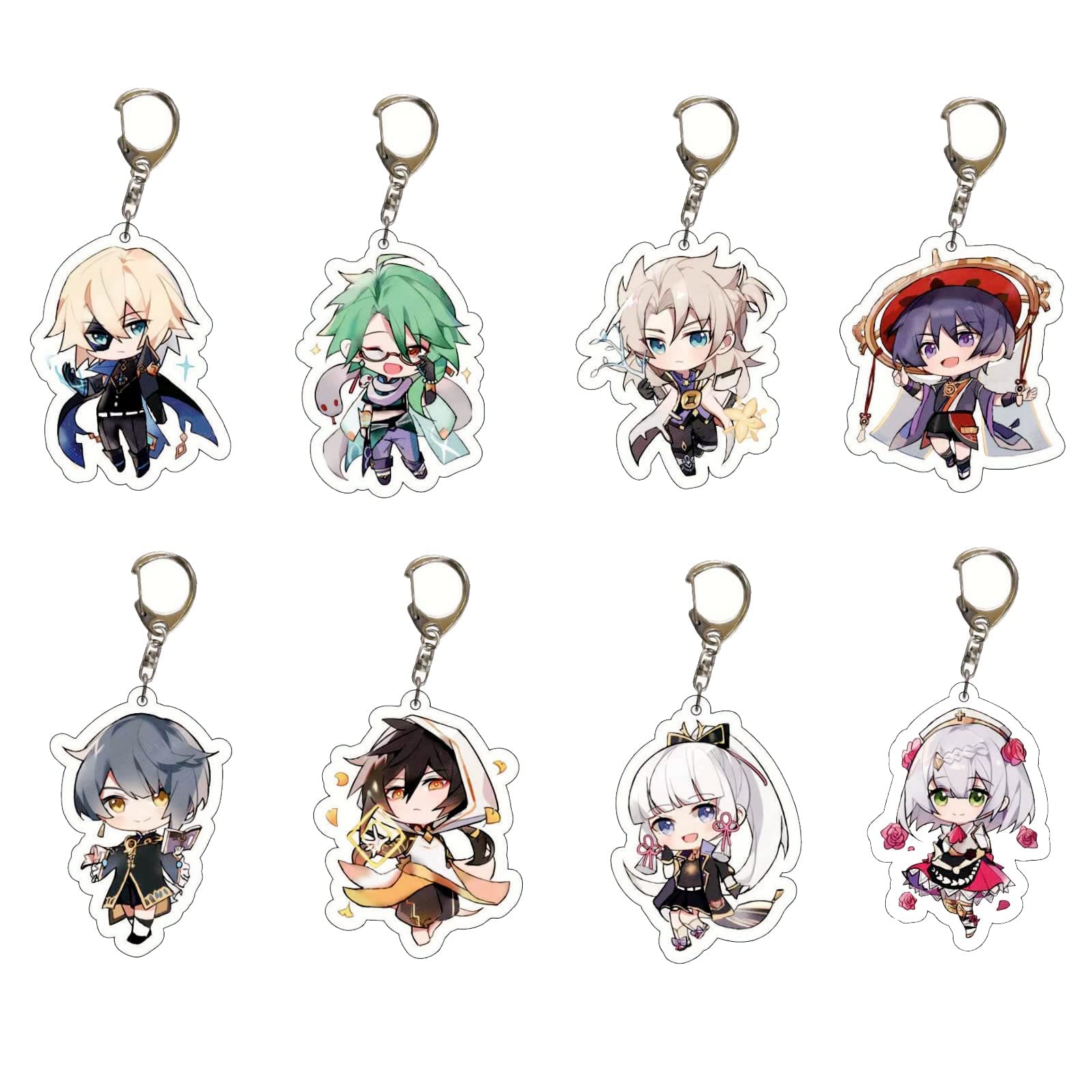 MadelYN 8Pcs Genshin Impact keychains Cute Game Acrylic Keychain Japanese Anime Cartoon Key Charm Rings Anime Figure Keyring Accessories, 5-6CM
