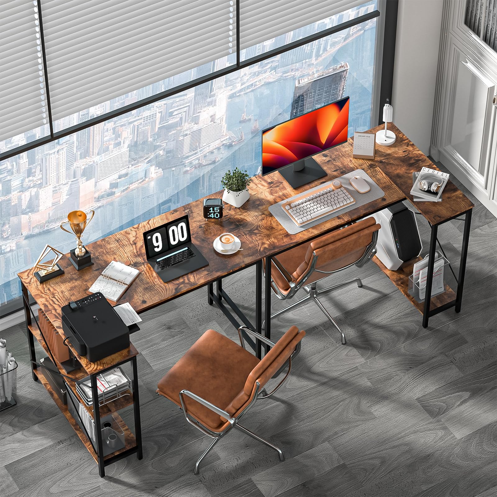 WASAGUN Small Computer Desk,35 Inch L Shaped Desk with Storage Shelves,Gaming Desk,Home Office Corner Reversible Pc Desk,Study Writing Table,Black