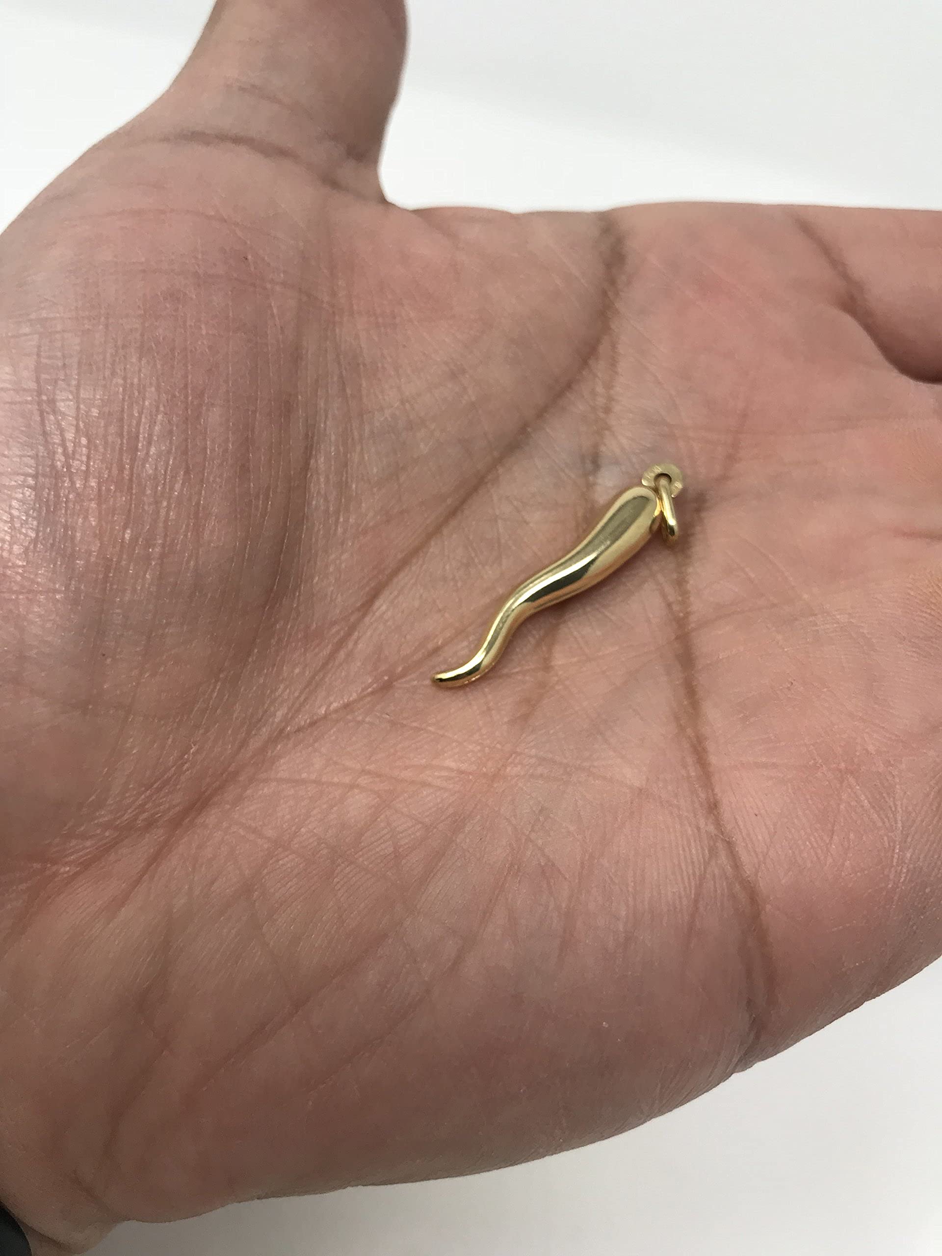 Ioka - 14K Yellow Gold Cornicello Italian Horn 30MM Charm Medium Size Good Luck Pendant For Necklace or Chain