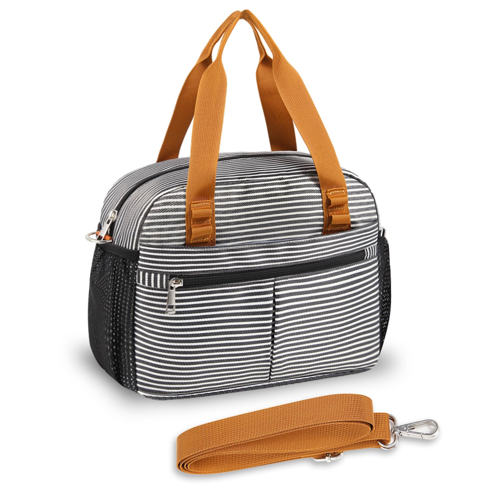 HSHPX Lunch Bag Women Insulated Adult Lunch Box Large Reusable Lunch Tote with Webbing Loop Cute Portable Lunch Cooler with Adjustable Shoulder Strap for Work Office Picnic (Stripe)