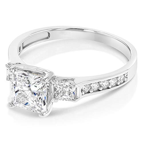 Ioka - 925 Sterling Silver 1.5 Ct. Cubic Zirconia CZ 3 Stone Princess Cut Engagement Ring - Size 8