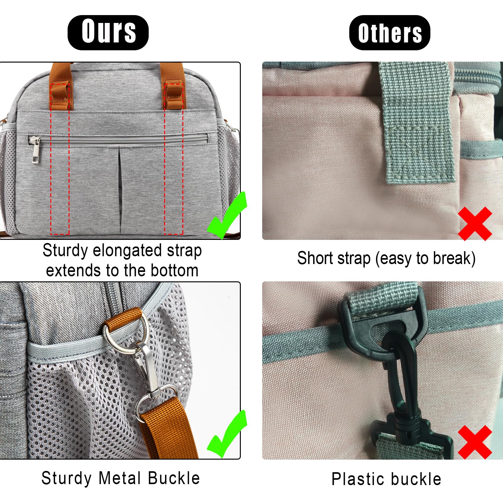 HSHPX Lunch Bag Women Insulated Adult Lunch Box Large Reusable Lunch Tote with Webbing Loop Cute Portable Lunch Cooler with Adjustable Shoulder Strap for Work Office Picnic (Gray)