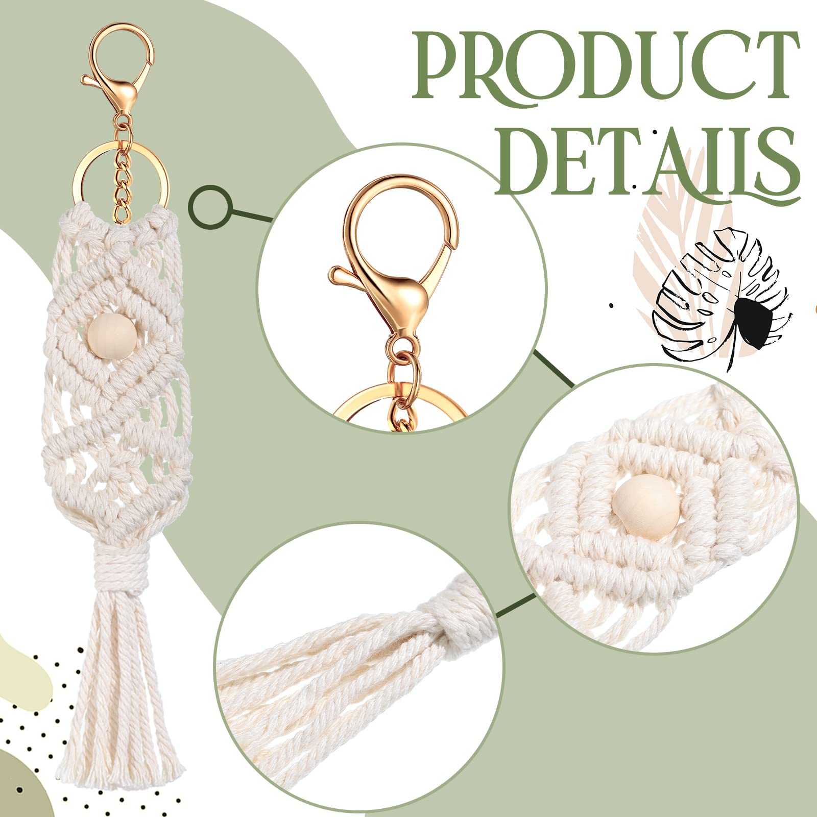 Nosiny 24 Pieces Boho Macrame Keychains Mini Cute Handcrafted Tassel Keychain Macrame Bag Charms Aesthetic Keychain with Tassel for Women Car Key Purse Phone Wallet Party Supplies, Beige