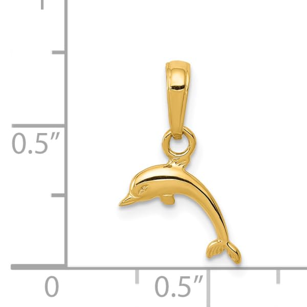 IceCarats 14K Yellow Gold Small Sea Dolphin Necklace Ocean Fish Pendant Summer Beach Nautical Charm 19mm x 11mm Only