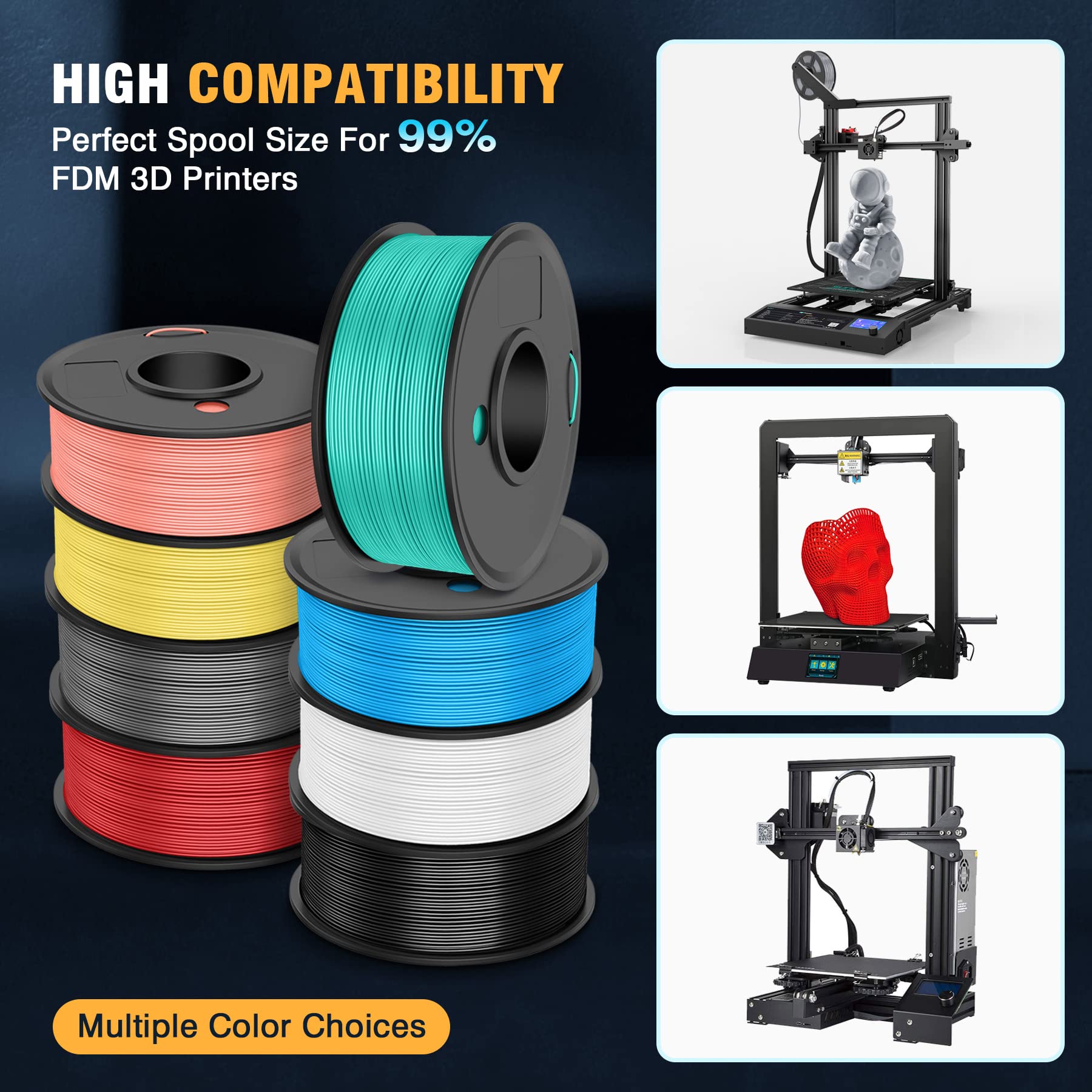 SUNLU 3D Printer Filament PLA-Meta 1.75mm, Dimensional Accuracy +/- 0.02 mm, 250G*8 Rolls, Black+White+Grey+Blue+Green+Red+Yellow+Pink & PLA-Meta 1KG, White