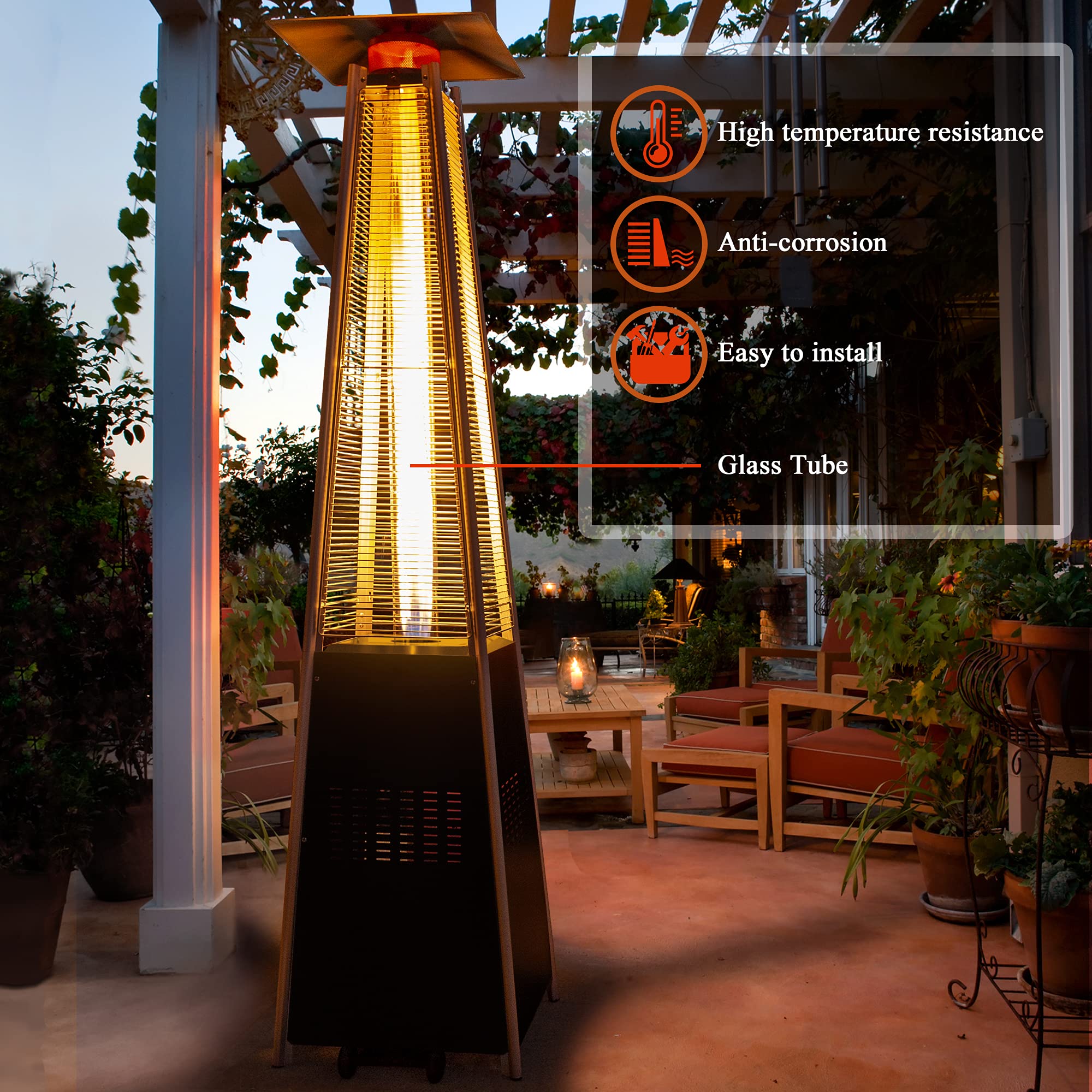 PAMAPIC Patio Heater Glass Tube Replacement for 4-Sided Outdoot Patio Pyramid Heater,49.5 inch tall