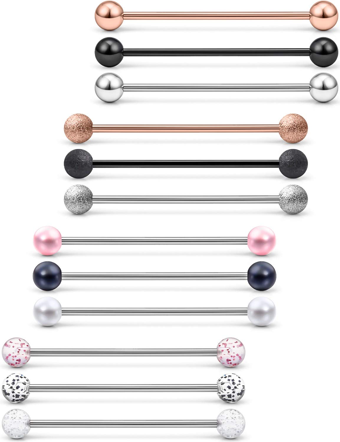 Jenxnjsjo Industrial Piercing Jewelry 16g Earrings Surgical Stainless Silver Steel 35mm 1 3/8 Long Bars