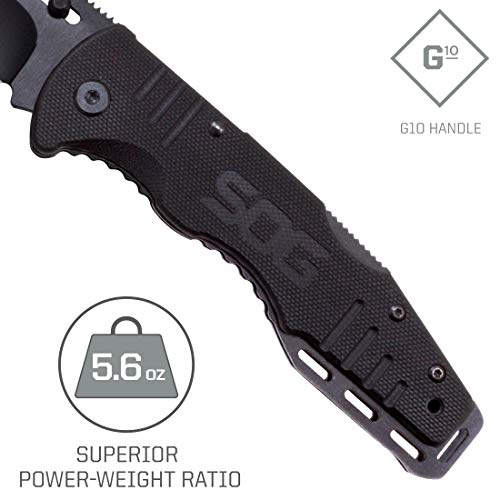 SOG Folding Pocket Knife β Salute Tactical Knife, EDC Knife, Tactical Folder Knife, Work Knife, 3.63 Inch Black Pocket Knife with Thumbstud (FF11-CP)