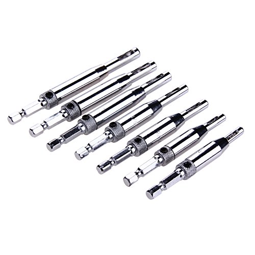 Self Centering Drill Bit with Hex Key 8 Pack, Hinge Set Tools Hole Alignment Bits 5/64'' 7/64'' 9/64'' 11/64'' 13/64'' 5mm 1/4'' for Woodworking Steel Metal