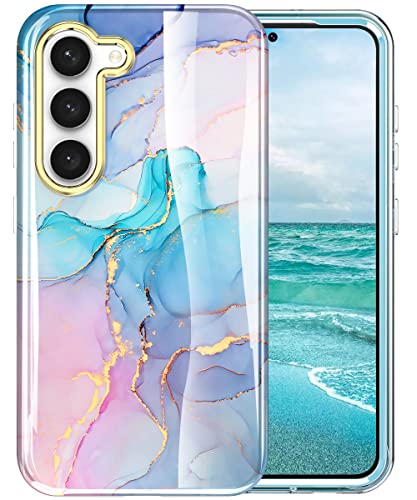 Turquiase for Samsung Galaxy S23 Plus Case with 2pcs Tempered Screen Protector&1pcs Len Camera Protector, Lightweight and Stylish Full Body Shockproof Protective Rugged TPU Case for Galaxt S23 Plus