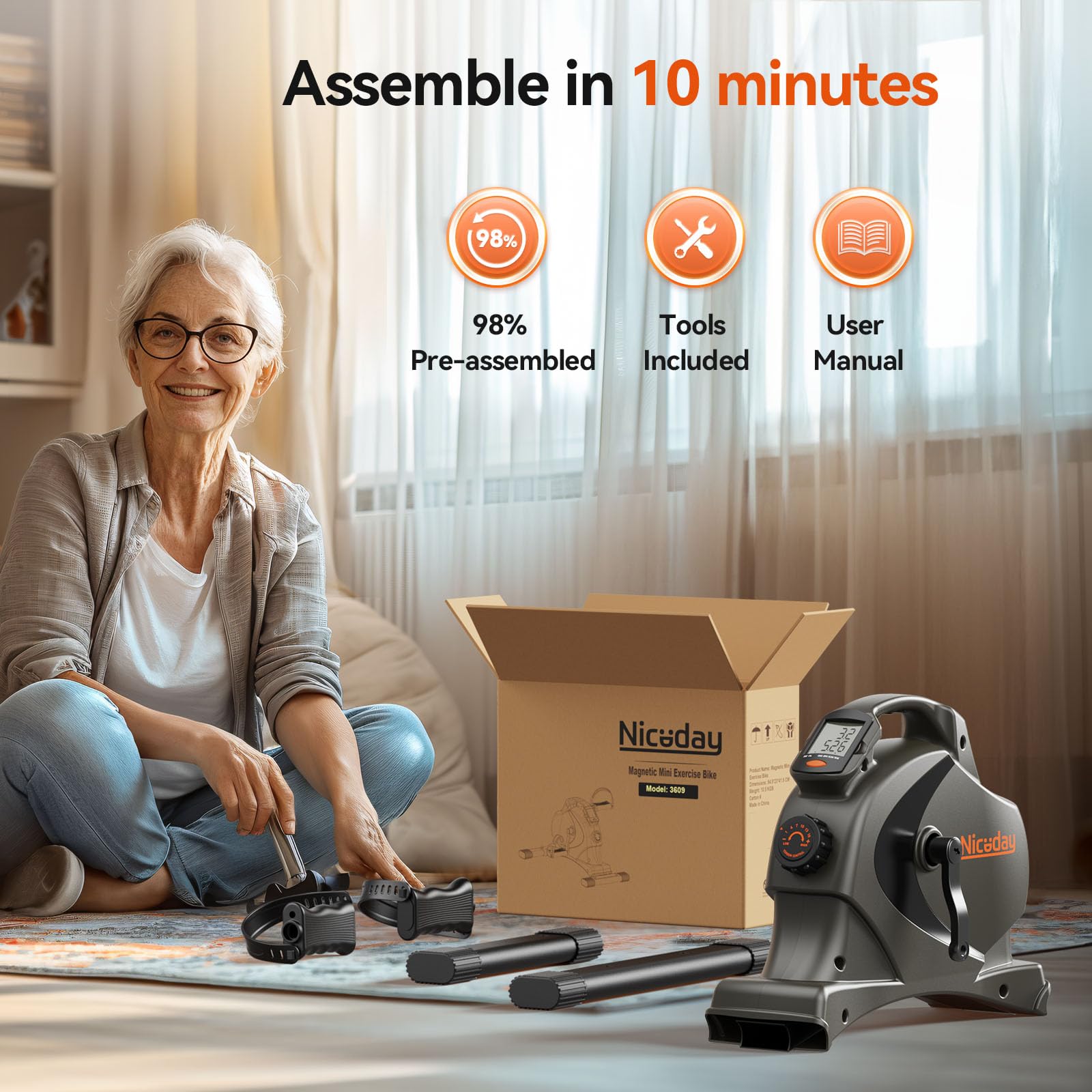 Niceday Under Desk Bike, Pedal Exerciser with 8 Levels Magnetic Resistance, Mini Exercise Bike for Home Office Workout or Physical Therapy