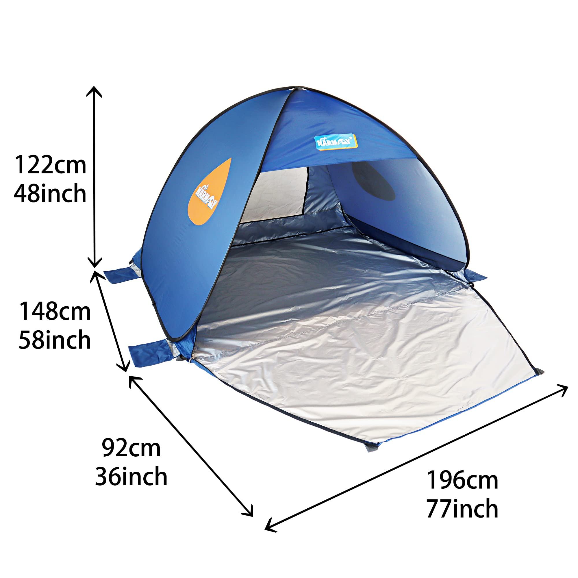 NARMAY® Camping Tent, Pop Up Beach Tent, Portable Sun Shelter for 3-4 Person with UPF 50+ UV Protection