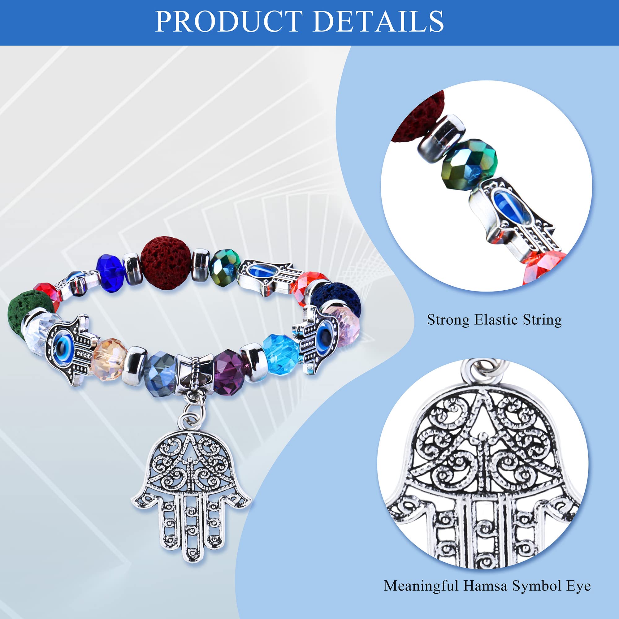Magitaco 8PCS Evil Eye Beaded Bracelets for Women Men Blue Eye Hamsa Hand Charm Stretch Bracelet Lucky Bracelet for Protection and Blessing