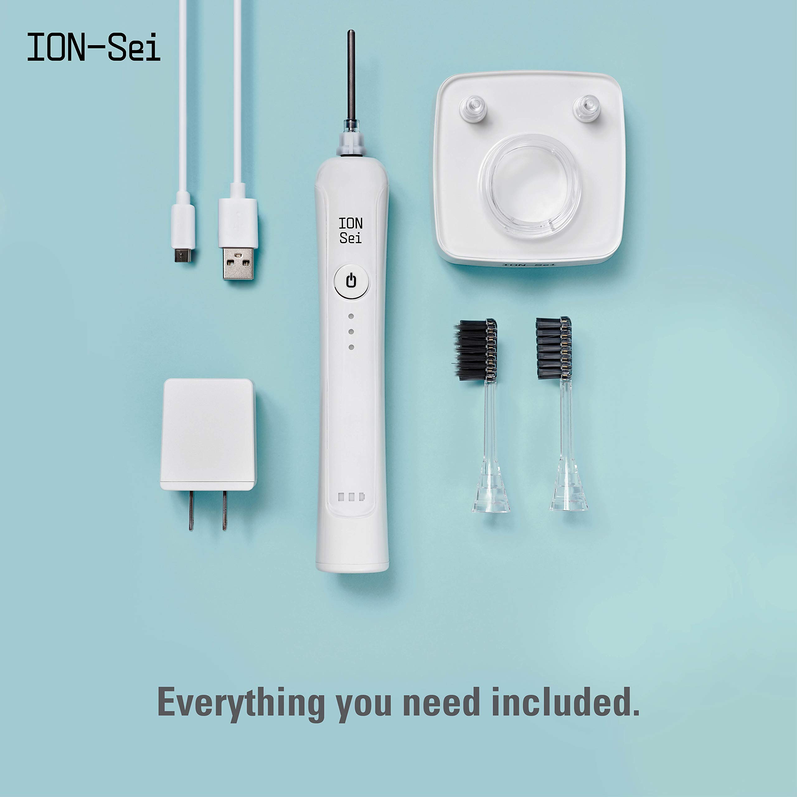 ION-Sei Electric Toothbrush | Battery Powered Smart Sonic Technology | Ultra Soft for Sensitive Teeth and Gums | Deep Cleaning and Gentle Gum Care | Lake Blue