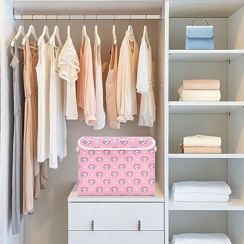 JUNZAN Rubber Duck Heart Valentine Pink Storage Bins with Lids Collapsible Clothes Toys Storage Box with Handle Closet Organizer Home Decor Office Basket