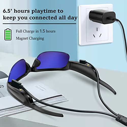 WOXMA Bluetooth Audio Sports Sunglasses Surround Sound,Voice Assistant,6Hrs Battery,Bluetooth 5.3 Glasses IP4 Waterproof (Blue)