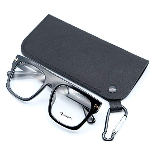 Jurchio Unisex Stylish Square Non-prescription Eyeglasses Glasses Flat Top Big Eyeglass Frames Large lens Clear Lens Eyewear (Black)
