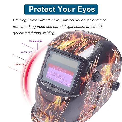 Solar Power Auto Darkening Welding Helmet with Wide Shade Range 4/5-9/9-13 with Grinding Feature & 2 Extra Lens Covers for ARC MAG MIG MMA Stick TIG Plasma Cutting (Model-44)