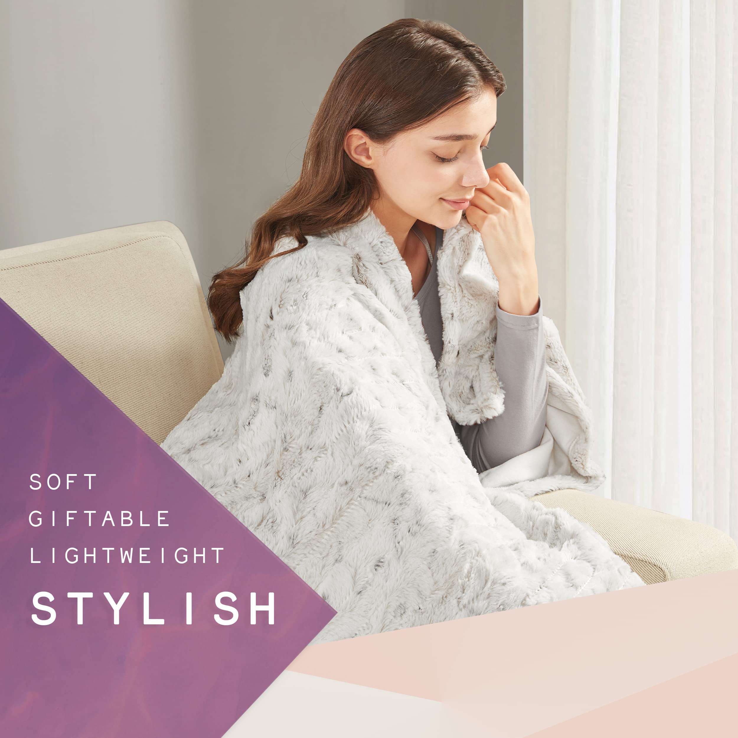 Hyde Lane Luxury Faux Fur Heated Throw Blanket | 50x60 Fuzzy Heating Blanket | Soft Snow Leopard Mink Reverse Electric Throw | 3 Heat Settings | Auto-Shutoff | Machine Washable