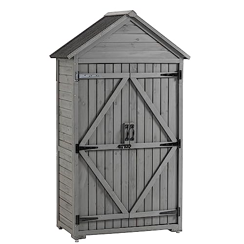 Tmsan Outdoor Storage Cabinet, Garden Vertical Tool Shed, Waterproof Outdoor Storage Box for Patio, Backyard, Pool, Grey