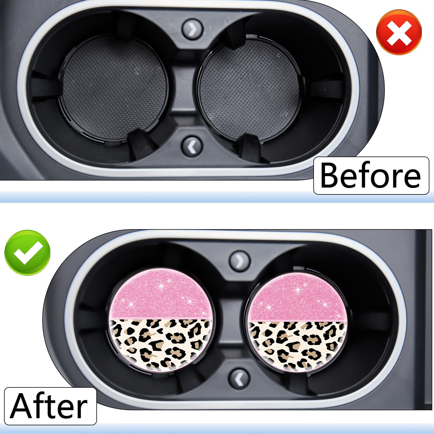 Jupswan Car Cup Holder Coaster 2 Pack Cute Leopard Print Acrylic New Automotive CupHolder Accessories Interior Decor Decorations for Women