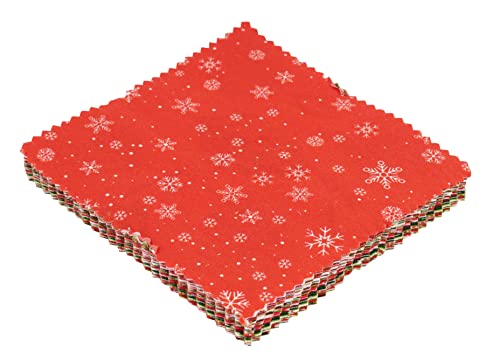 Soimoi Christmas Print Precut 5-inch Cotton Fabric Quilting Squares Charm Pack DIY Patchwork Sewing Craft- Red & Green