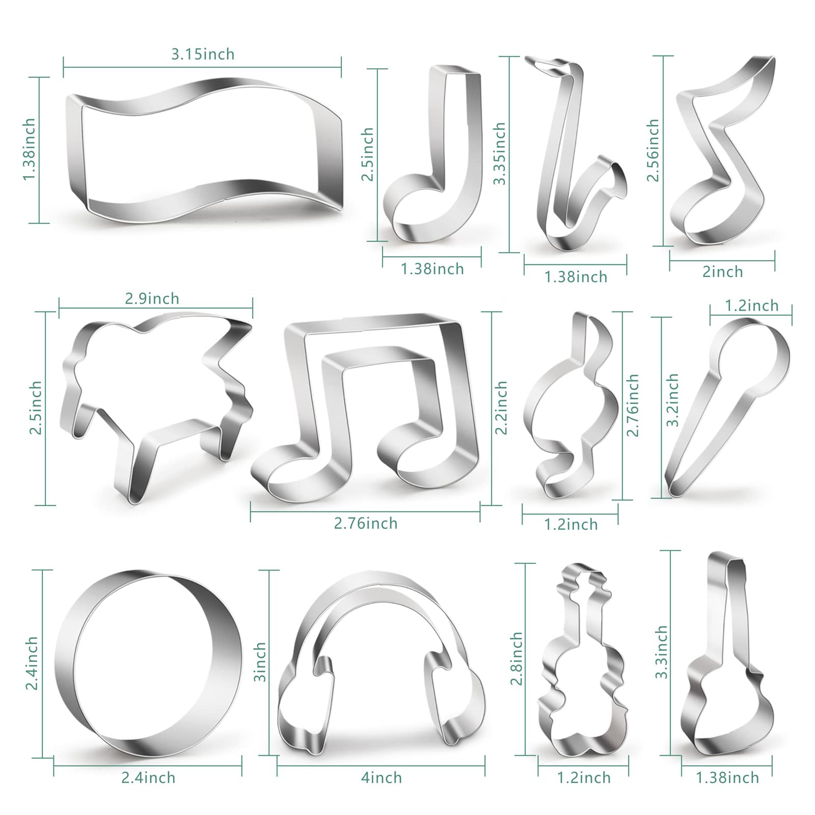Music Note Cookie Cutters Set of 12, Metal Music Note Fondant Mold Musical Instruments Mold, GClef Eighth Note Quarter Note Piano Violin Guitar Piano Keyboard Shapes Biscuit Molds for Kids DIY Baking