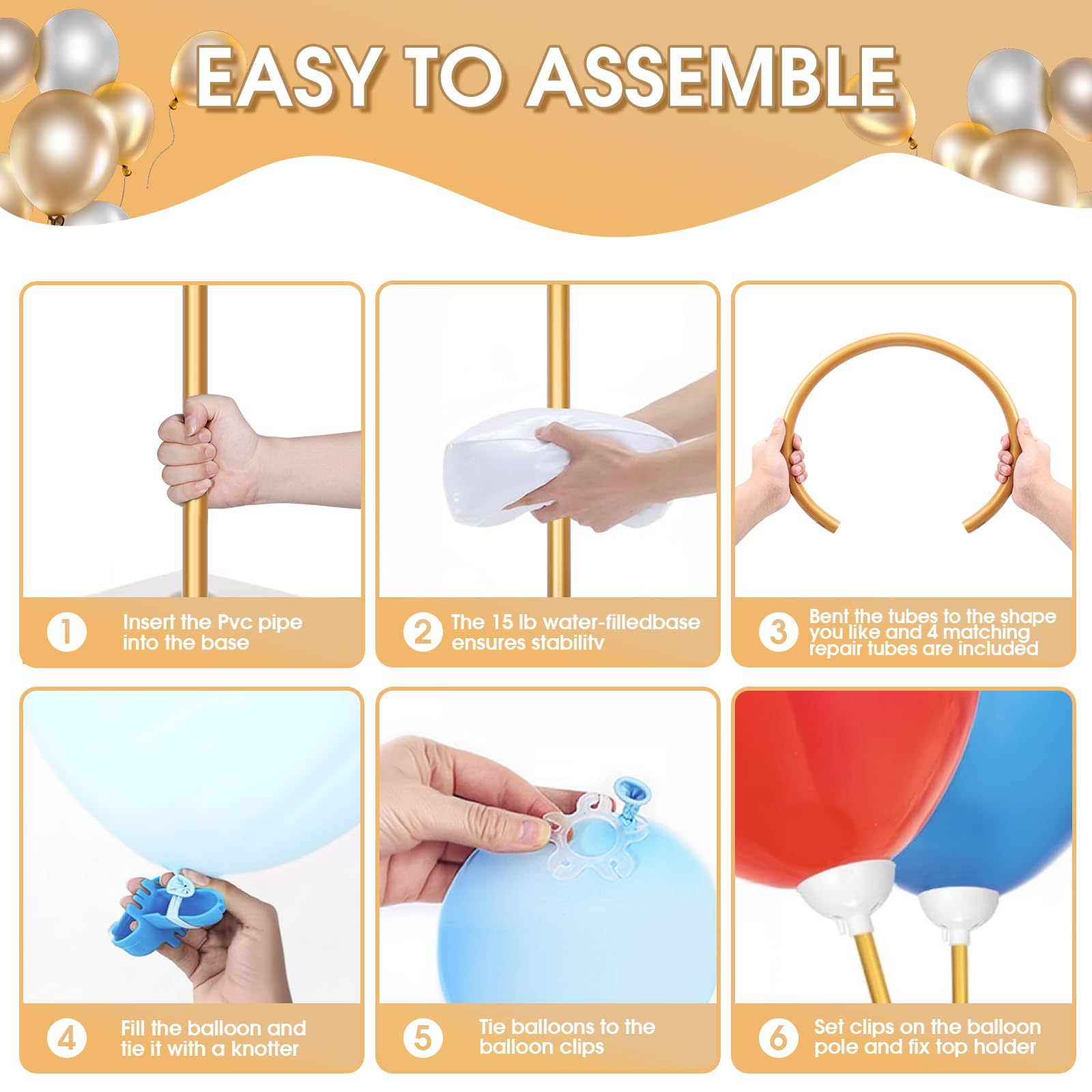 Versatile Balloon Arch Kit - Adjustable 8.2FT & 6FT Bendable Balloon Stand with Bases and Manual Pump, Perfect for Weddings, Birthdays, Baby Showers, Holidays, Graduations, Party Decorations (White)