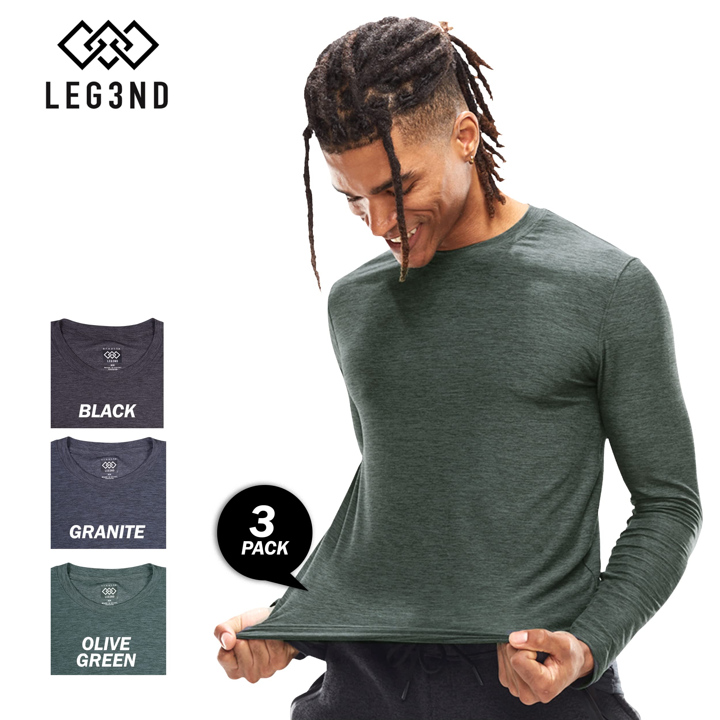 Long Sleeve Dry Fit Shirts for Men – 3 Pack Tech Workout Moisture Wicking Shirt