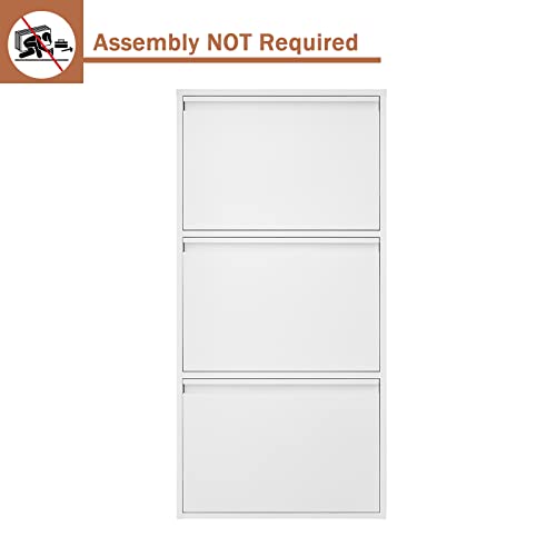 SPACEROCK 3 Drawer Shoe Storage Cabinet Wall Mounted & No-Assembly 20β Metal Shoe Cabinet for Entryway, Hallway, and Corridor, Holds 9 Pair Shoes (White, 20 Inches)