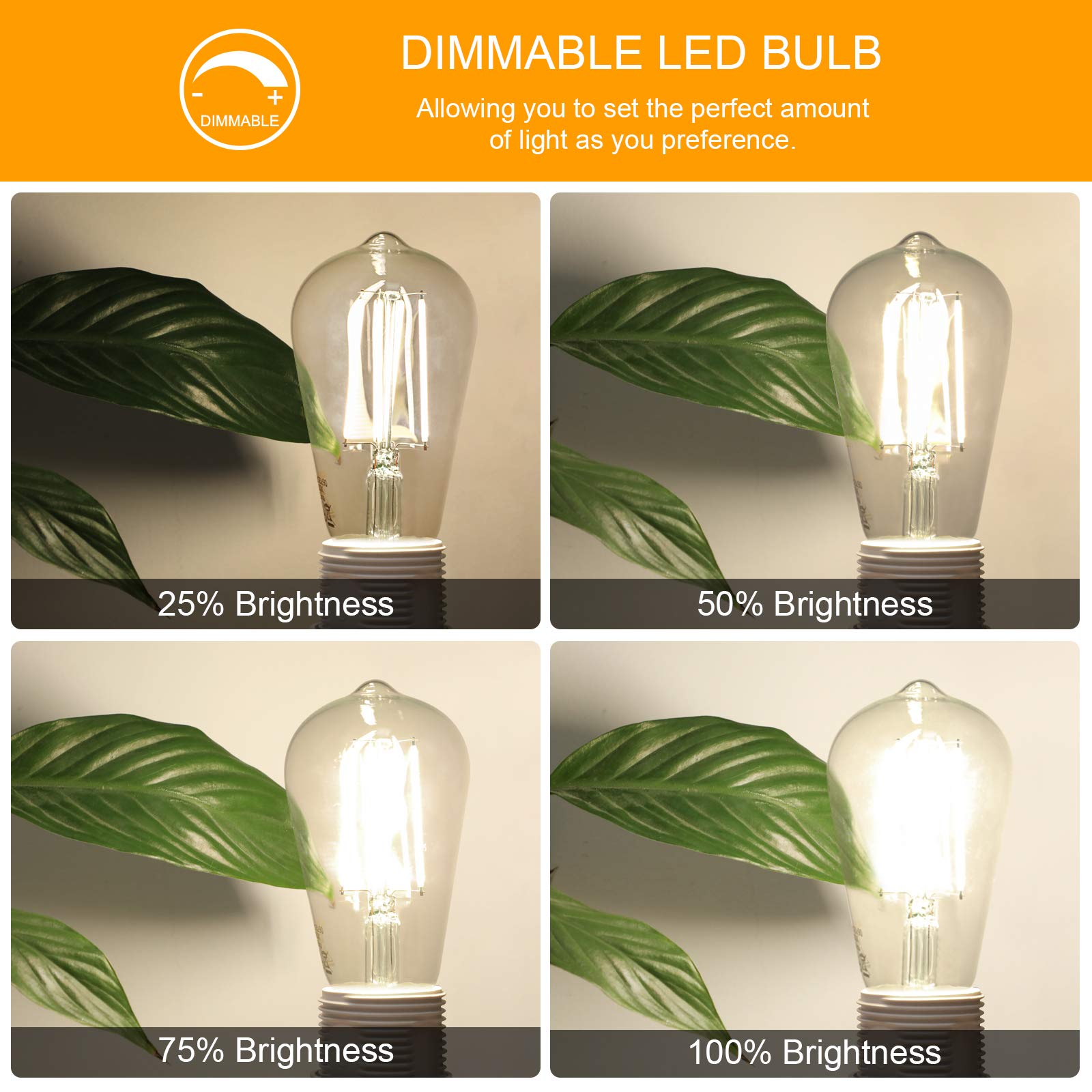 LANGREE Vintage Edison Led Bulb, Dimmable ST58 LED Light Bulbs, Equivalent 60W, Daylight White 4000k, E26 Medium Base, CRI 80+ LED Filament Bulbs, Pack of 5