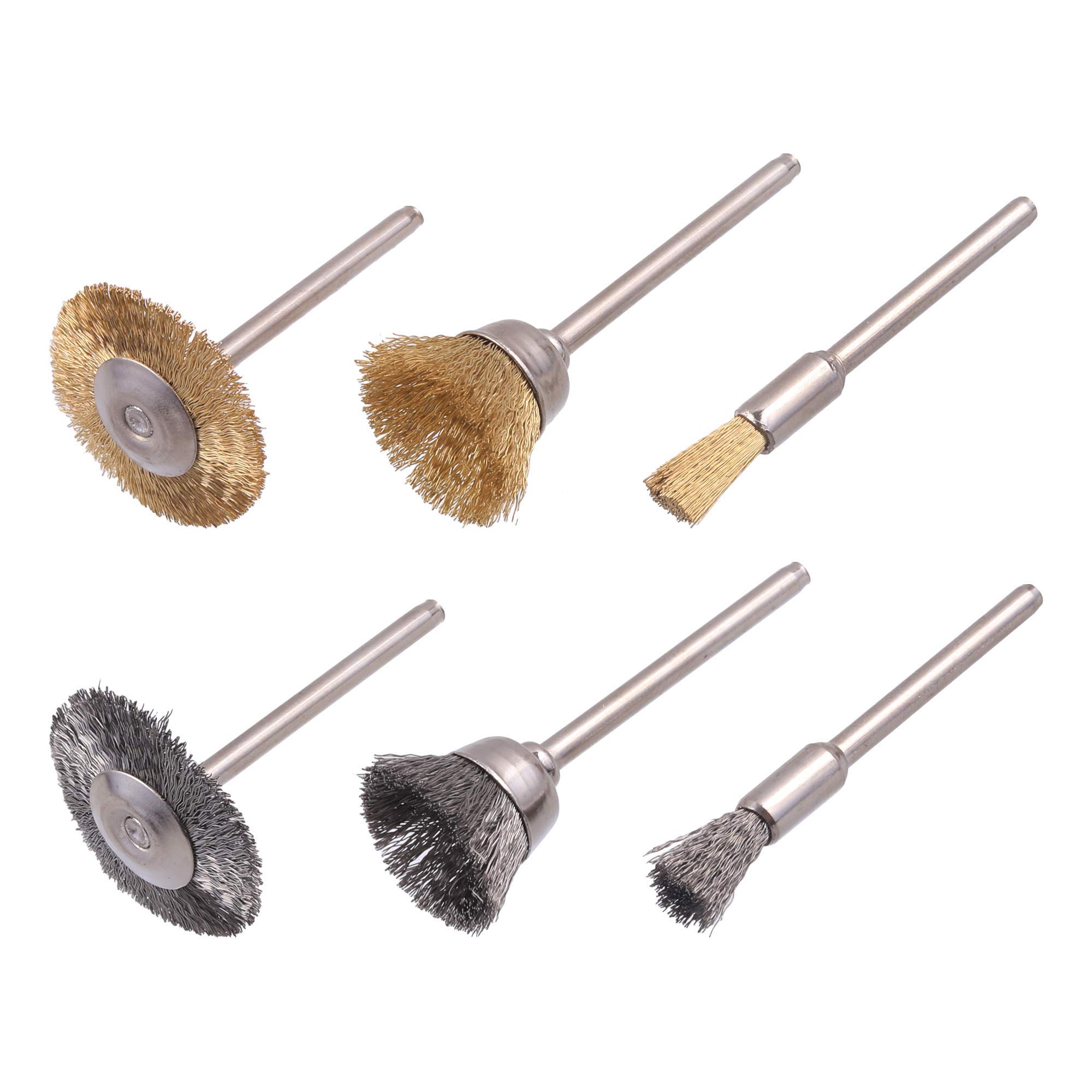Rocaris 72 Pack Wire Wheel Brushes Set, Brass and Steel Wire Brush Set 1/8" Shank for Rotary Tools Accessories Polish Clean Tools