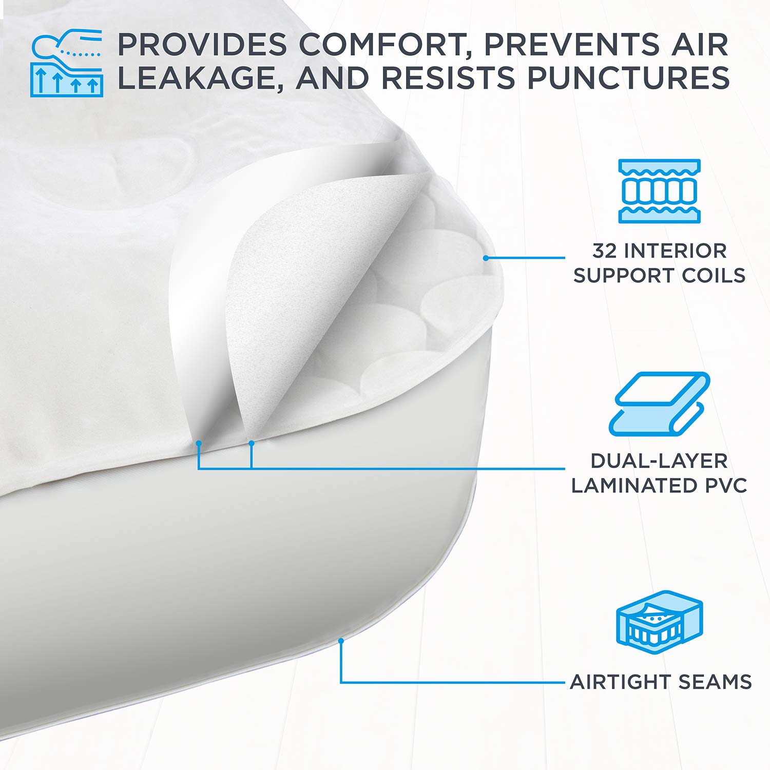 Ivation EZ-Bed (Full Size) Air Mattress with Deflate Defender™ Technology Dual Auto Comfort Pump & Dual Layer Laminate Material - AirBed Frame & Rolling Case for Guest, Travel, Vacation