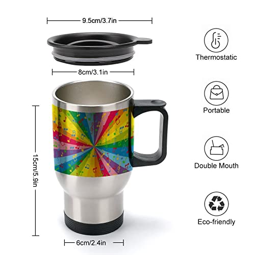 Music Notes with Colorful 14 Oz Coffee Tumbler with Handle Insulated Stainless Steel Car Mug Travel Cup Silver-Style