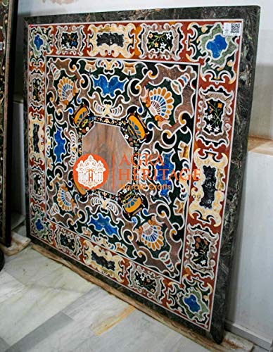 Side Dining 48" Marble Table Top Handicraft Pietra Dura Inlay Elegant Design Wedding Housewarming Gift