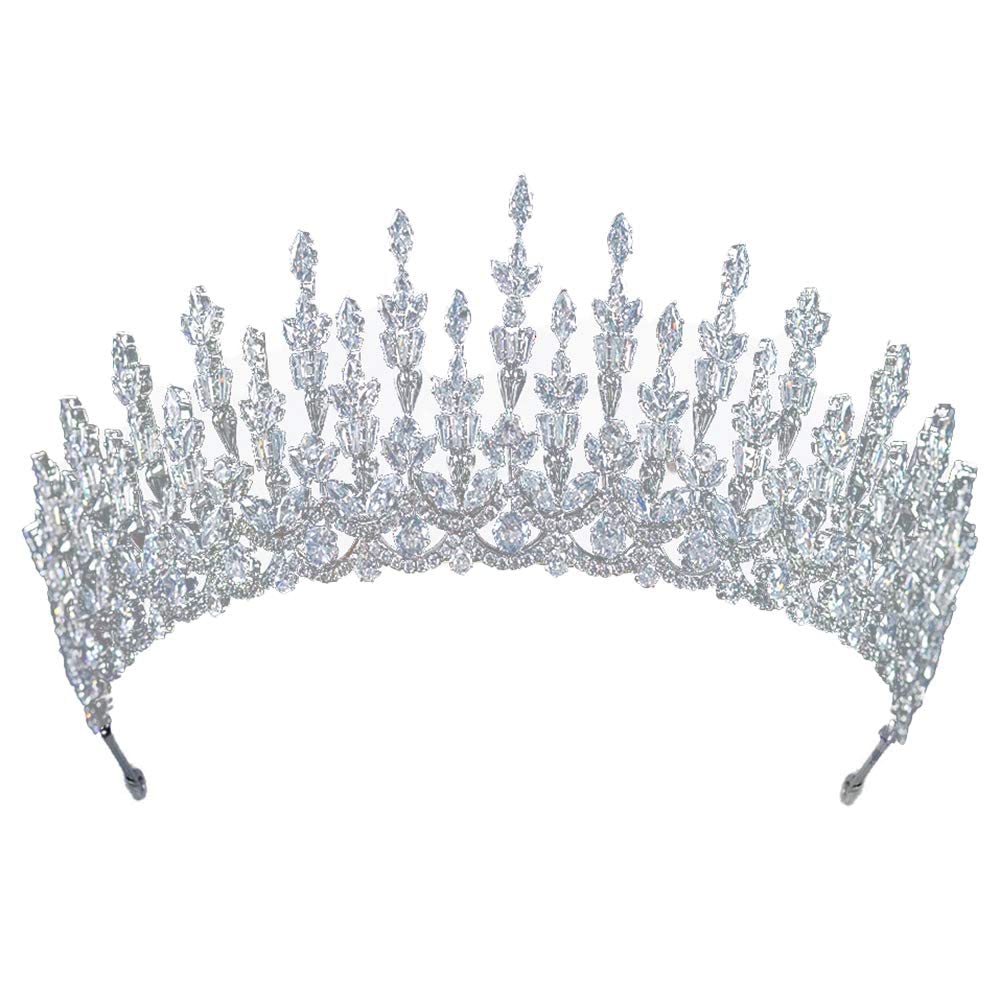 Jorsnovs Cubic Zirconia Bridal Crowns for Women Silver Wedding Tiaras CZ Princess Birthday Party Headpieces Zircon Hairbands