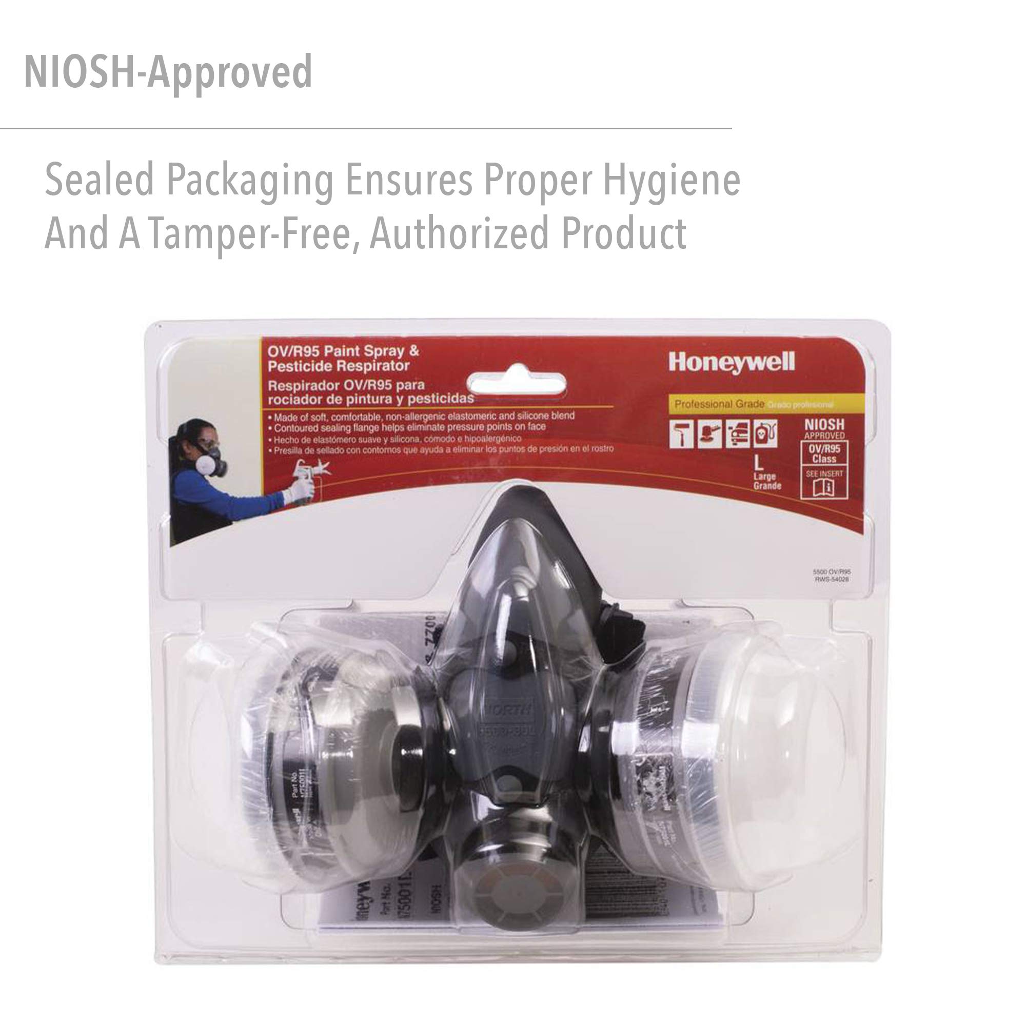 Honeywell Safety Products Paint Spray & Pesticide Reusable Half Mask OV/R95 Respirator Convenience Pack, Large (RWS-54028)