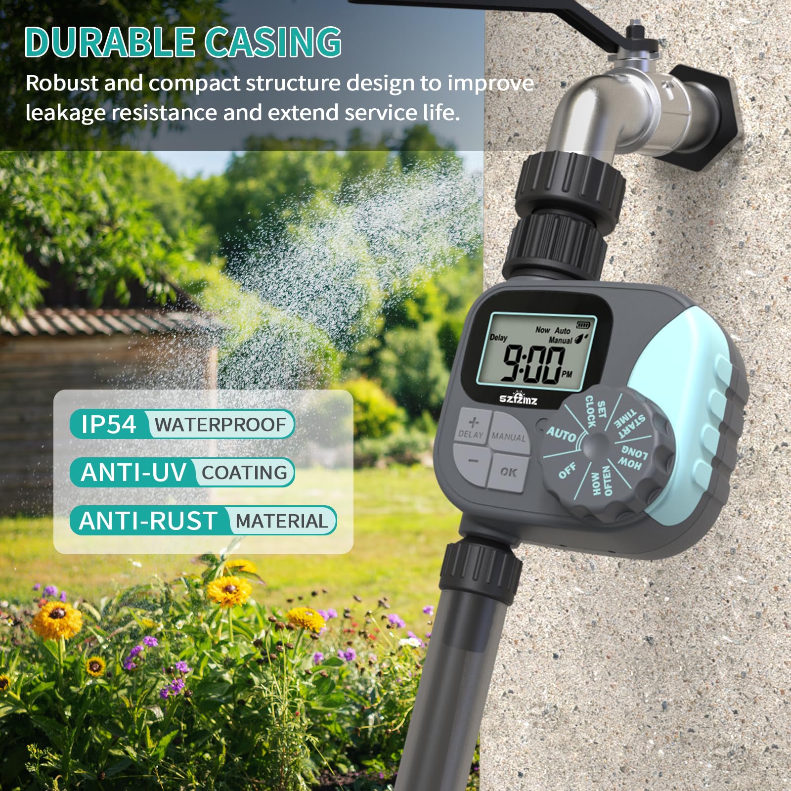 Sprinkler Timer, Hose Timer for Watering, Programmable Water Timer for Garden Hose, Irrigation Controller Timer for Outdoor Plants Lawn with Rain Delay/Manual/Automatic Watering System, 1 Outlet
