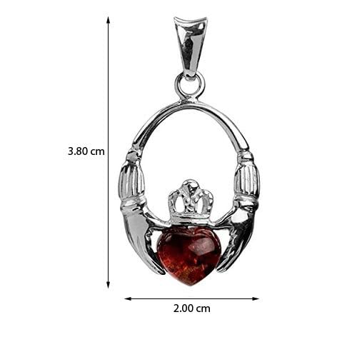Honey Amber and Sterling Silver Irish Claddagh Pendant, 18"