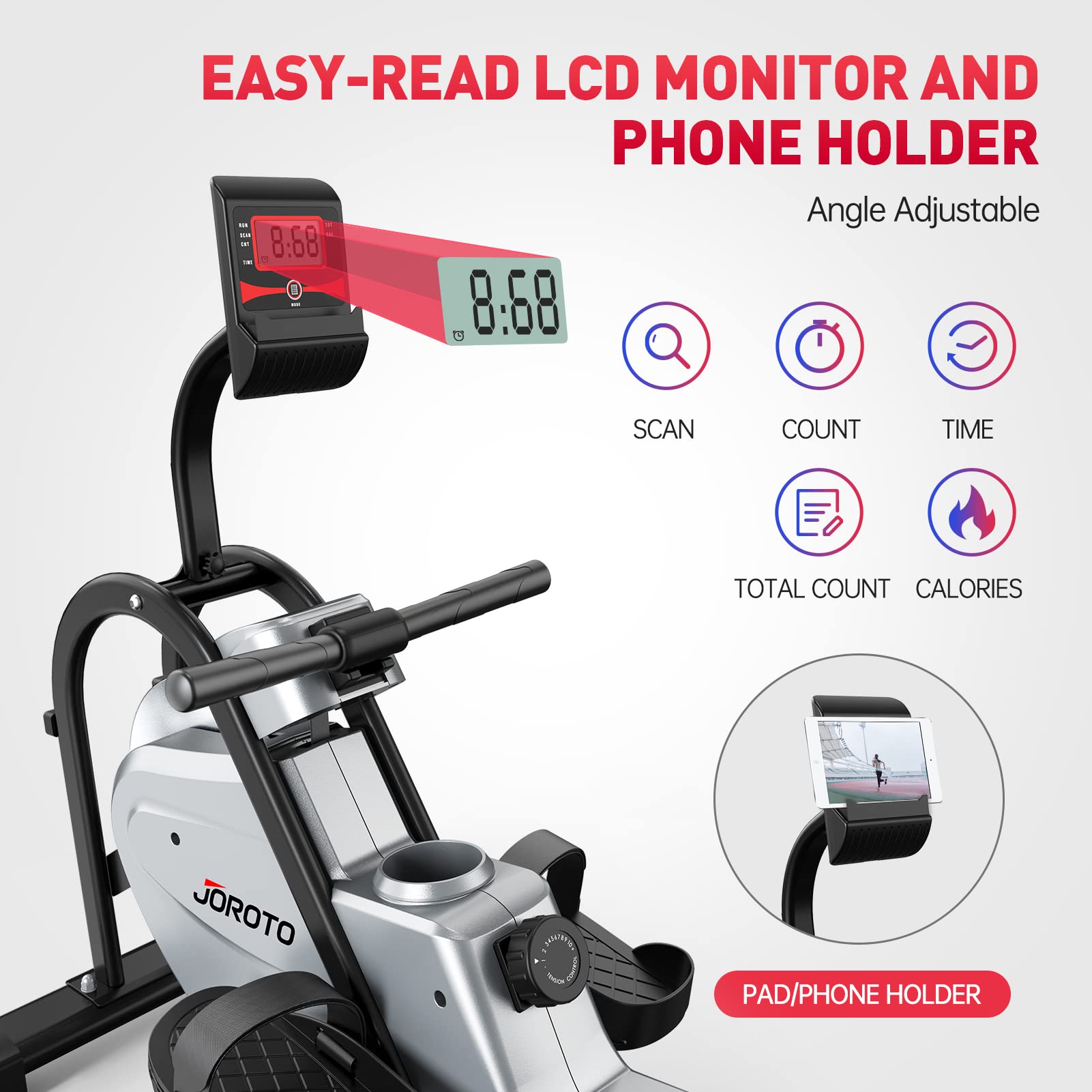 JOROTO Magnetic Rower Rowing Machine with LCD Display 300LB Weight Capacity Row Machine Exercise Rower for Home Gym (MR35)