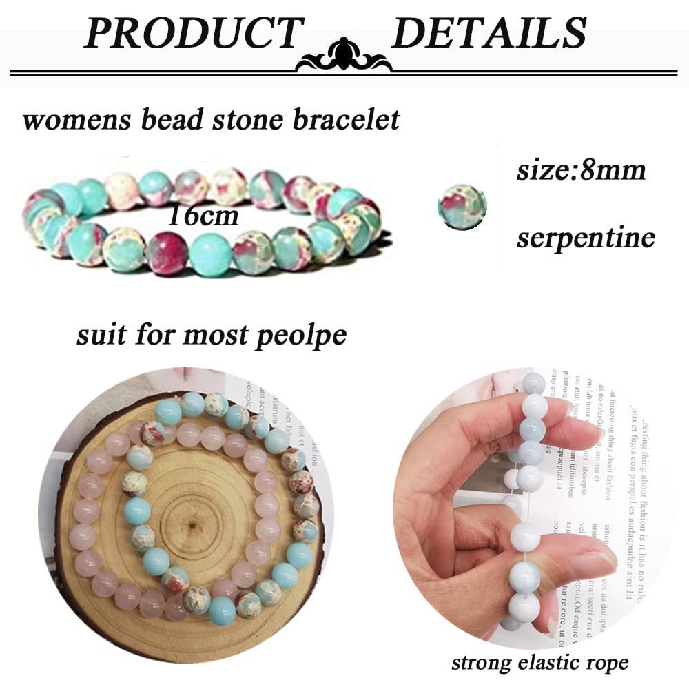 MOZAKA 12Pcs 4mm 6mm 8mm Gemstones Beaded Bracelets for Men Women Stone Bead Healing Stretch Round Bead Crystal Semi-Precious Bracelets Unisex