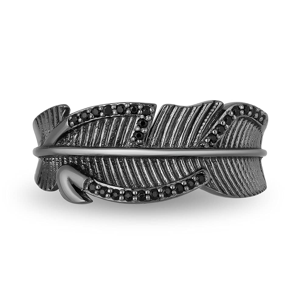 Jewelili Enchanted Disney Fine Jewelry Black Rhodium Over Sterling Silver 1/10 Cttw Diamond Maleficent Villain Ring