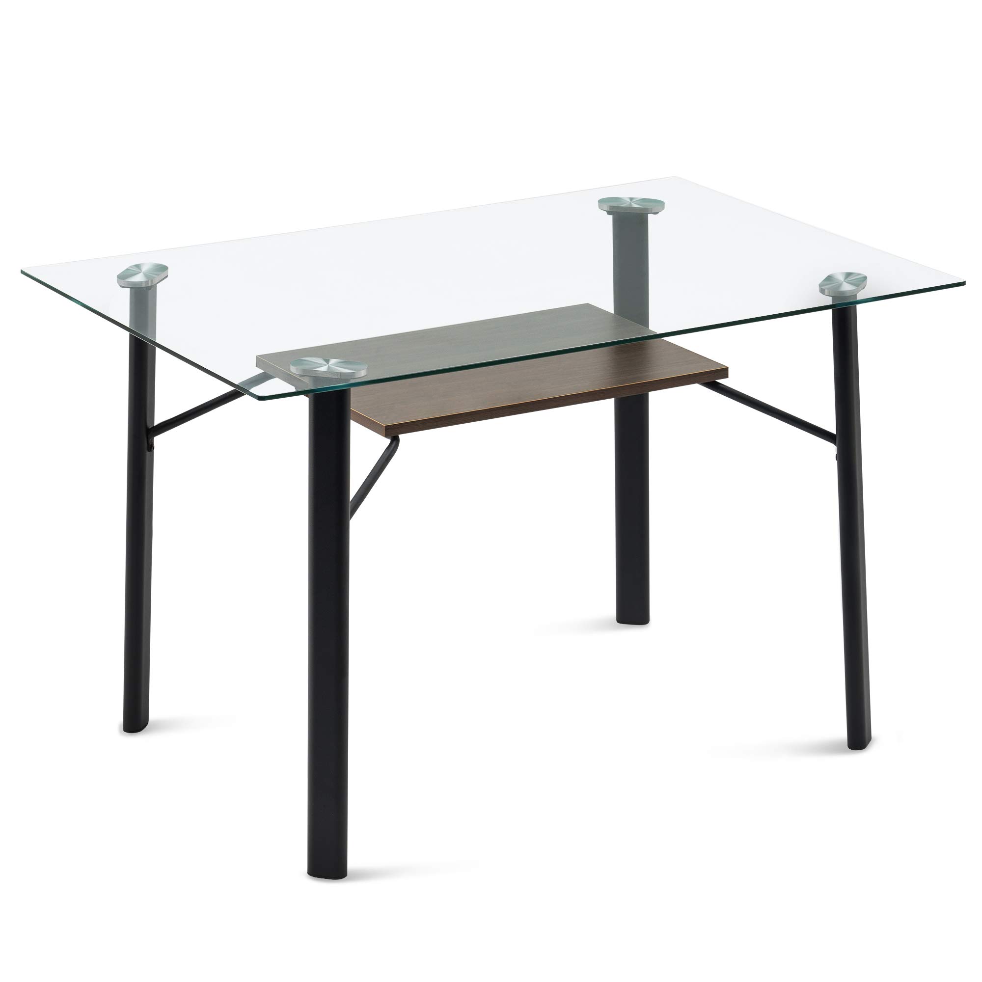 Ivinta Modern Glass Dining Table Kitchen Table for 4/6 Rectangular Dinner Table 2-Tier Mid-Century Leisure Desk with Storage Shelf for Home Office Living Room Kitchen 31 x 47 inch