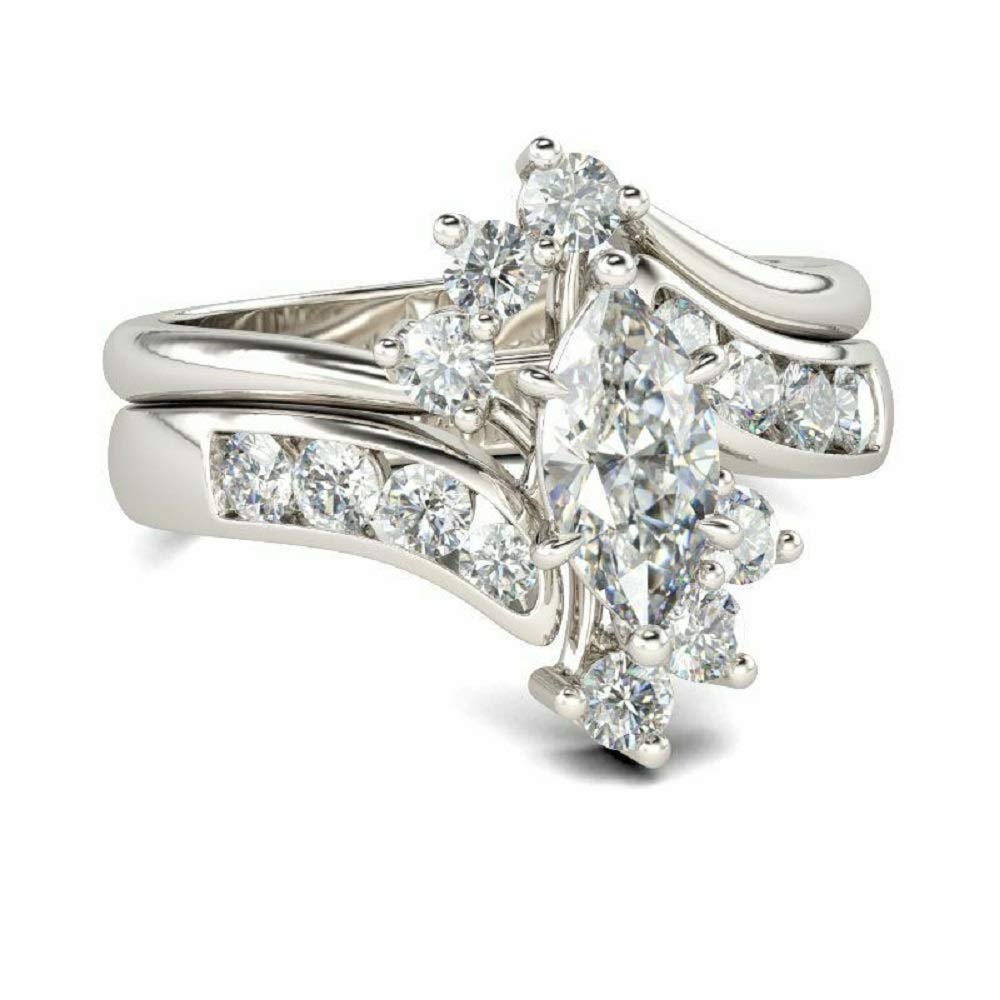 IRA 1.00 Ct Marquise Cut D/VVS1 Diamond Engagement Cluster Wedding Bridal Ring Set For Womens 14K White Gold Plated 925 Sterling Silver (10.5)