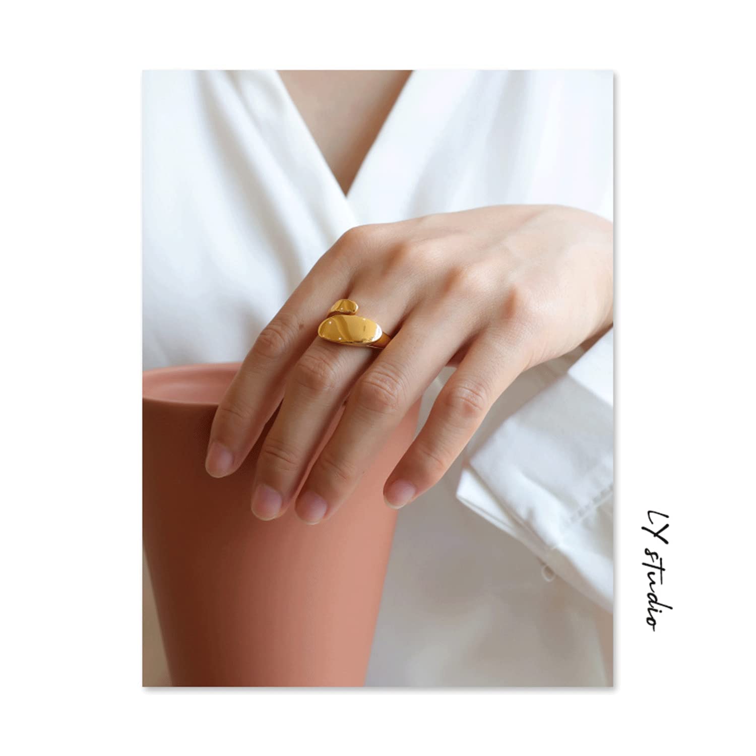 NORLSO Chunky Dome Ring for Women Minimalist Statement Rings Adjustable Irregular Ring Stack Open Rings for Women Teen Girls Gifts (Gold)