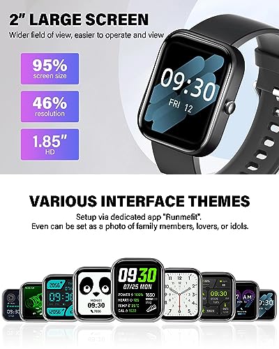 Vikie Smart Watch, Call Function, 2.0" Screen, IP67 Waterproof Smartwatch for iPhone & Android Phones with Bluetooth, Voice Assistant, Heart Rate/Blood Oxygen Monitor Fit Tracker for Women Men (Black)