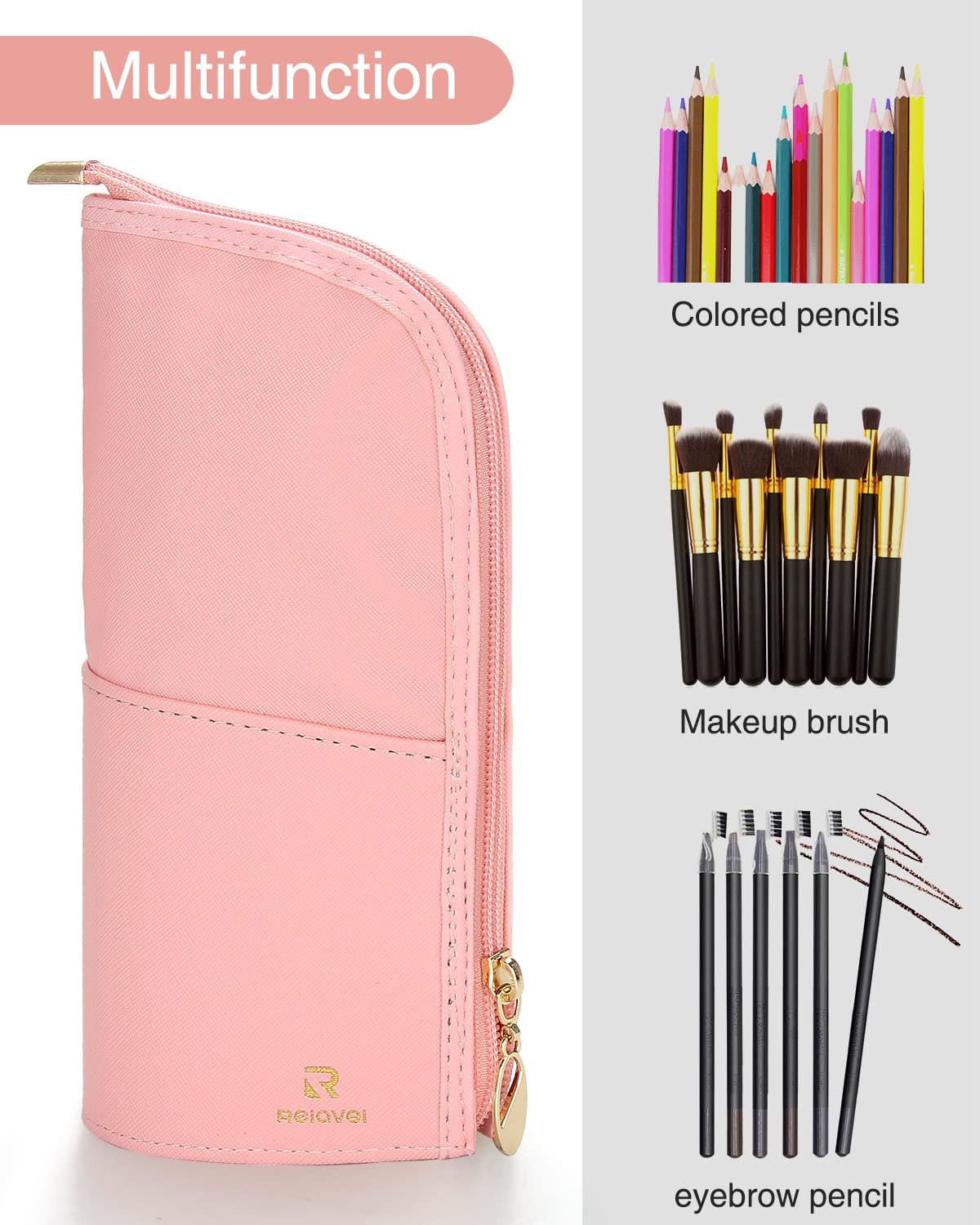 Makeup Brush Case Makeup Brush Holder Travel Professional Cosmetic Bag Artist Storage Bag Stand-up Foldable Makeup Cup (Pink, a-Large)