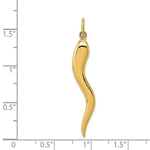 IceCarats 14K Yellow Gold Large Cornicello Italian Horn Necklace Lucky Protection Amulet Pendant Chilli Pepper Charm 41mm x 5mm Only