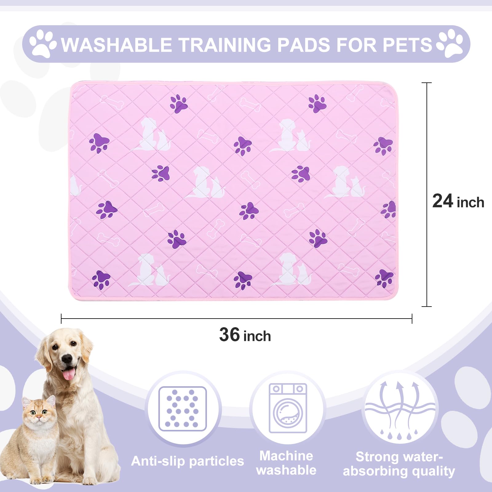 Suyfhdc Washable Pee Pads for Dogs, 2 Pack Reusable Pee Pads,18" x 24" Reusable Pet Training Pads,Reusable Puppy Pads, Dog Training Pads with Fast Absorbent